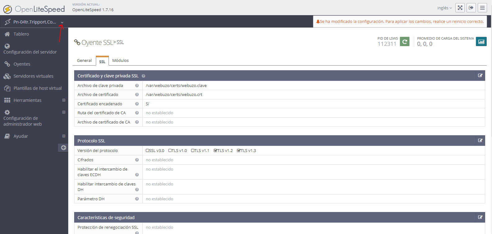 Desactiva TLS V1.0 y TLS v1.1 con Webuzo y OpenLiteSpeed